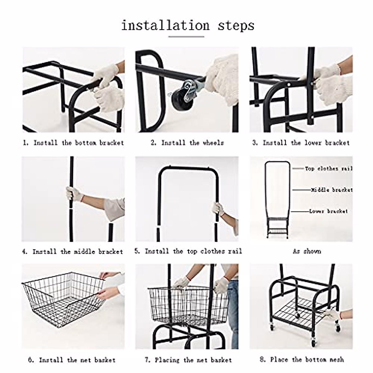 DZWYC Coat Rack Clothes Stand with Mesh Bottom Shelf Multi-Functional Clothes Rack on Wheels Metal Garment Rack with Mesh Storage Baskets Clothes Storage (Color : Black)