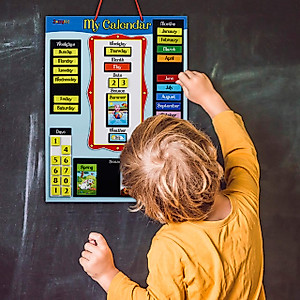 ZazzyKid Magnetic Calendar & Weather Chart for Kids - Preschool Daily Calendar Learning for Days of the Week, Months, Weather & Season Blue