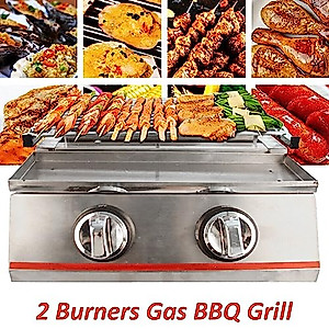 RustyVioum 2 Burner Gas Bbq Grill, Portable Table Top Smokeless Gas Grill, Stainless Steel Portable Grill Cooker for Outdoor Cooking Party Sliver