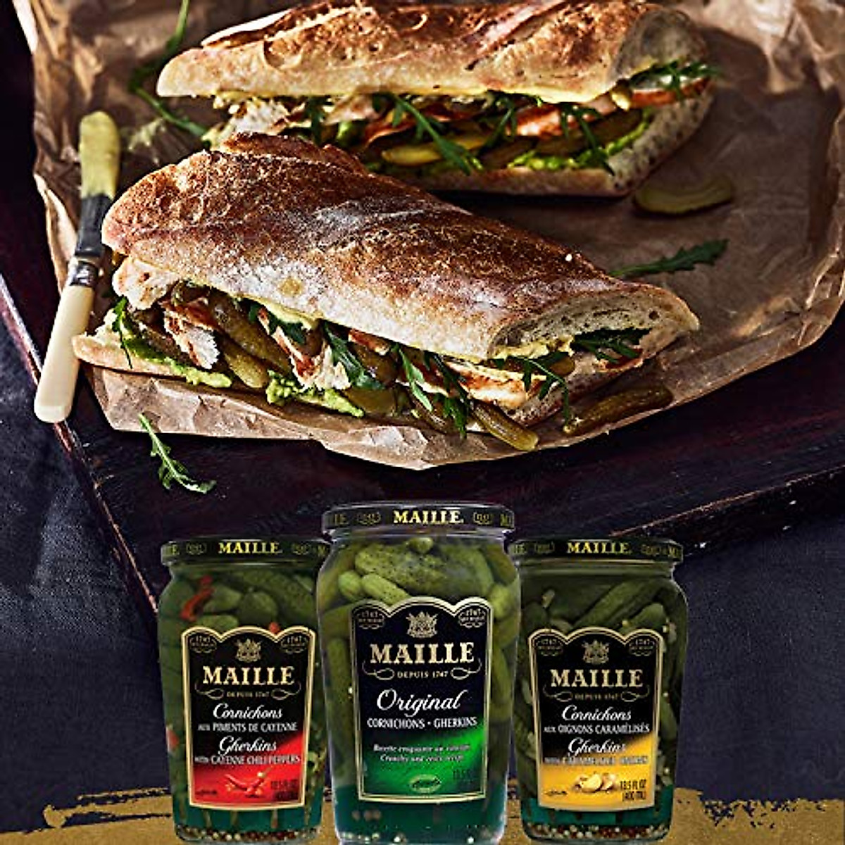 Maille Pickles Cornichons Original The perfect cornichon for garnishing a gourmet sandwich or snacking Product of France 13.5 oz