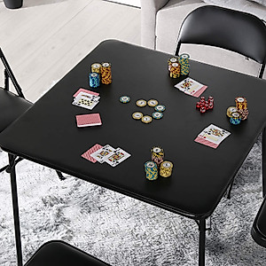VECELO 34'' Portable Square Folding Card Table with Collapsible Legs & Vinyl Upholstery, Metal, Black