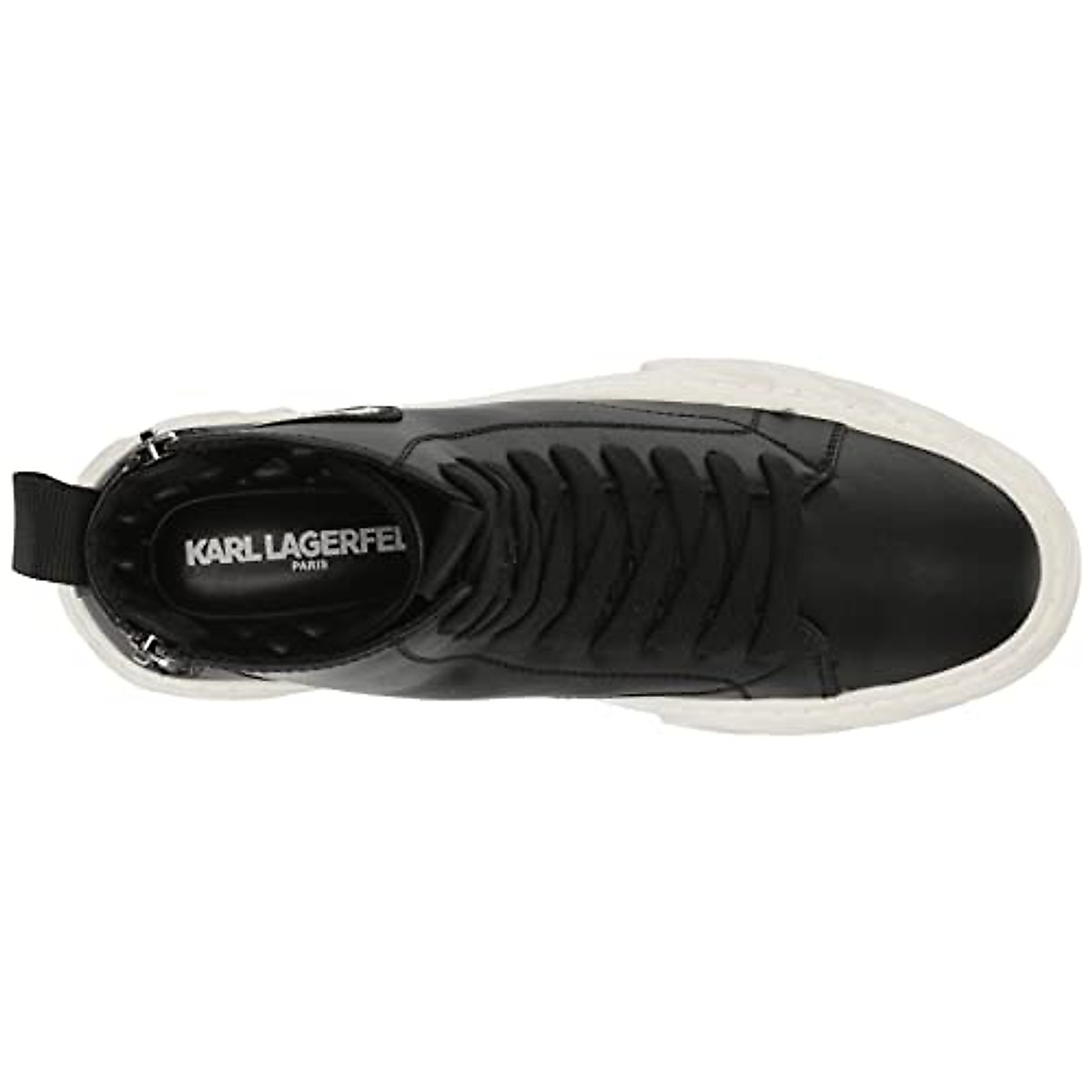 Karl Lagerfeld Paris Men's Recycled Leather Double Back Zip Hi Top Sneaker with Side Logo Patch, Black, 9.5