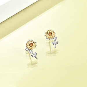 ONEFINITY Sunflower Earrings Sterling Silver Sunflower Stud Earrings for Women
