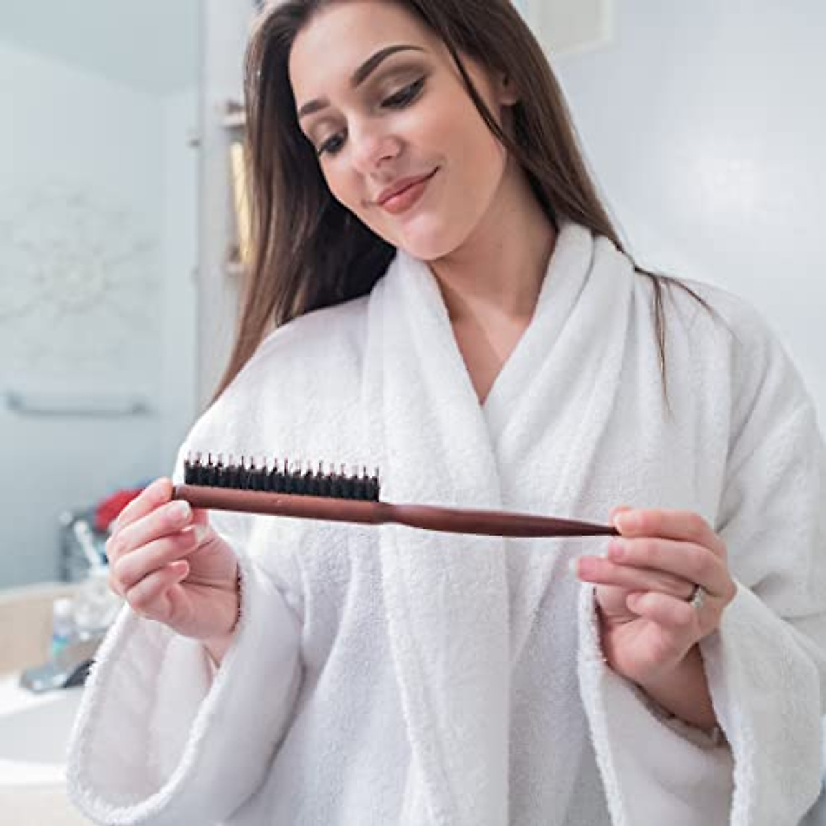 GranNaturals Boar & Nylon Bristle Teasing Brush -Teasing Comb with Rat Tail Pick for Hair Sectioning for Edge Control, Backcombing, Smoothing, and Styling Thin & Fine Hair to Create Volume