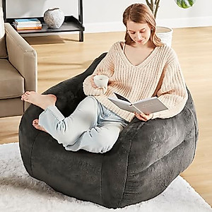 Codi Comfy Bean Bag Chair for Bedroom, Giant BeanBag Sofa - Large and Lazy Lounge Chairs for Adults and Teens - Fluffy Faux Fur with Memory Foam Filler Included - Grey