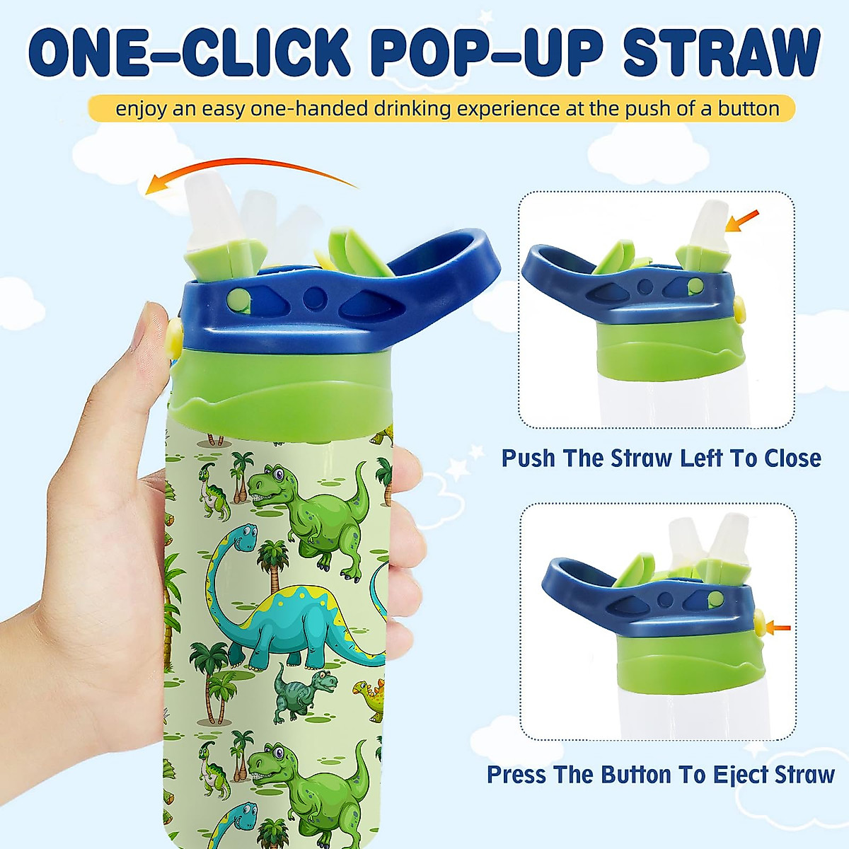 HIZEE 12 oz Sublimation Tumbler,6 Pack Sublimation Straw Sippy Cup Blank with One-click Pop-up Straw and Handle,Spill Proof Stainless Steel Thermos Water Bottles for School,Milk, Soda, Juice, Drinks