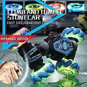 TANOKAY RC Stunt Car, 2.4GHz Remote Control + Gesture Sensing Monster Truck, Big Off Road Double Sided Racing Rock Crawler, Stunt Drift Rechargeable Vehicle for Kids & Adults