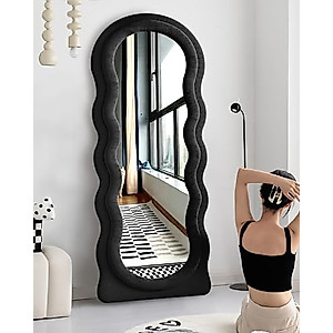 DYNWELL Full Length Mirror - Floor & Wall Mounted, Baby & Standing, Wavy Black Mirror for Bedroom, Living Room & Cloakroom