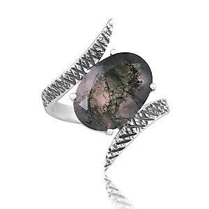 DHRUVANSH CREATIONS Natural Moss Agate Gemstone Genuine 925 Sterling Silver Bypass Ring for Women Oval Cut Women's Ring Set for Engagement Wedding Jewelry (8)