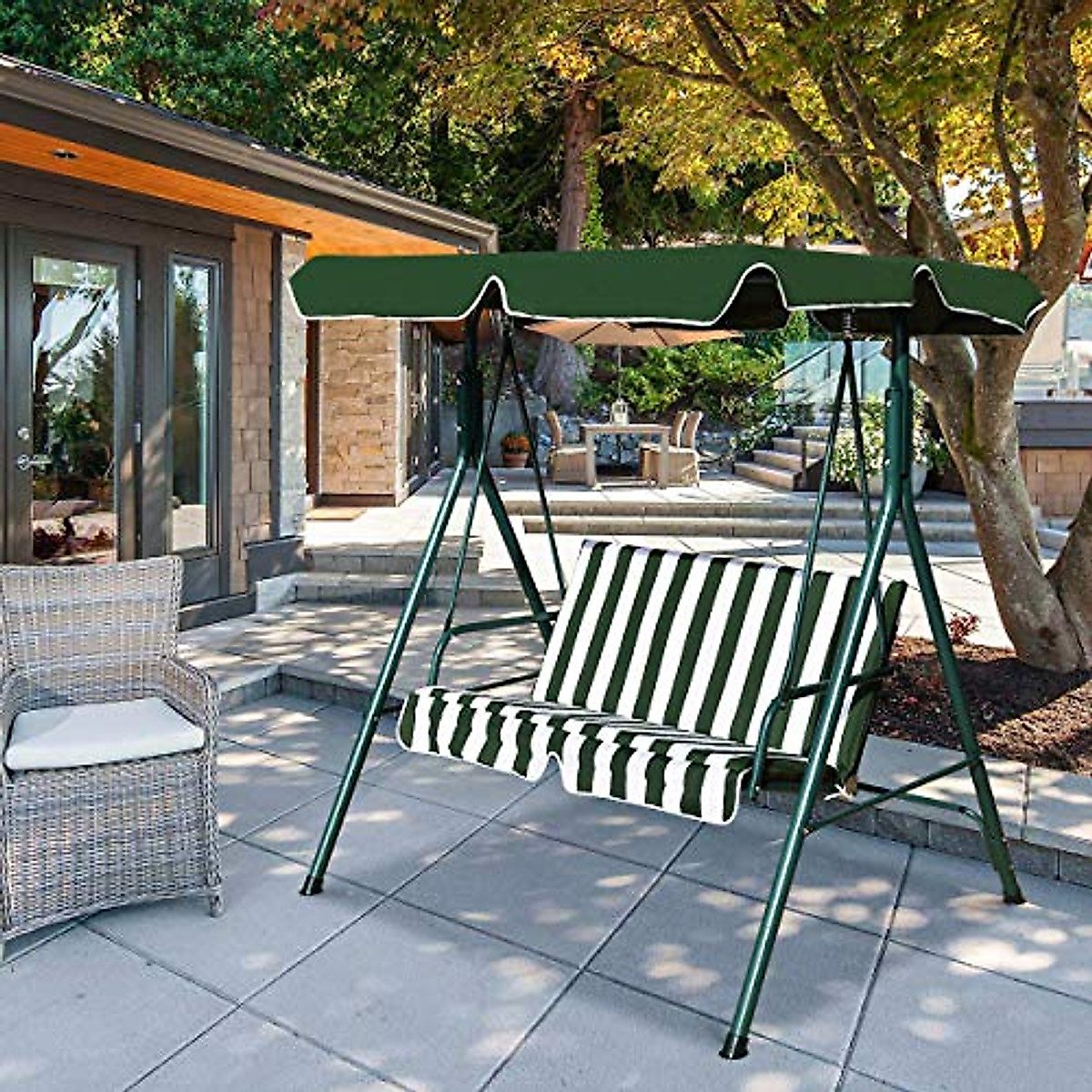 Tangkula 2-Person Patio Swing, Outdoor Yard Swing with Canopy & Cushion, Weather Resistant Steel Lounge Swing Chair for Porch, Backyard, Garden, Balcony (Green)