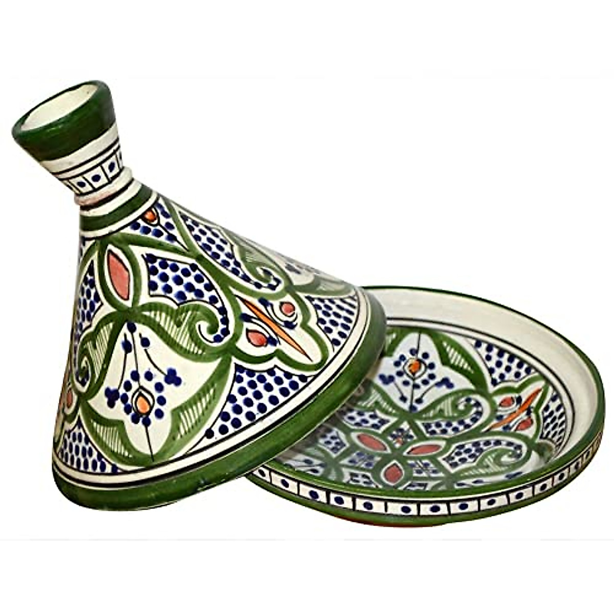 Serving Tagine Handmade Ceramic Tajine Dish Exquisite 10" Verde White Green