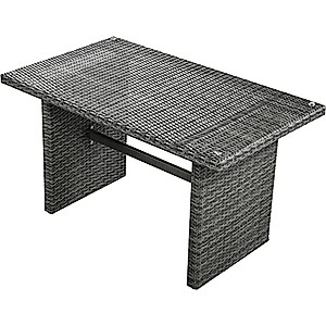 BIADNBZ 6-Piece Outdoor Furniture Set with Dining Table, Adjustable Seat and Storage Box, All Weather PE Rattan Patio Conversation Sofa L-Shaped Couch for Garden Lawn, Grey Wicker+Beige Cushion