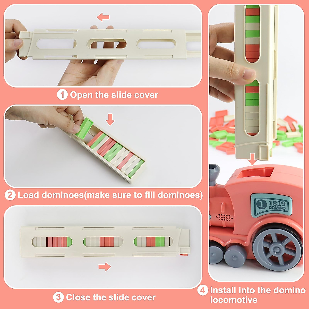 Gooswexmzl Domino Train Toy Set, 200 Pcs Domino Blocks Set, Fun and Colorful Domino Rally Train, Building and Stacking Toy Blocks Domino Set for 3-7 Year Old Boys and Girls