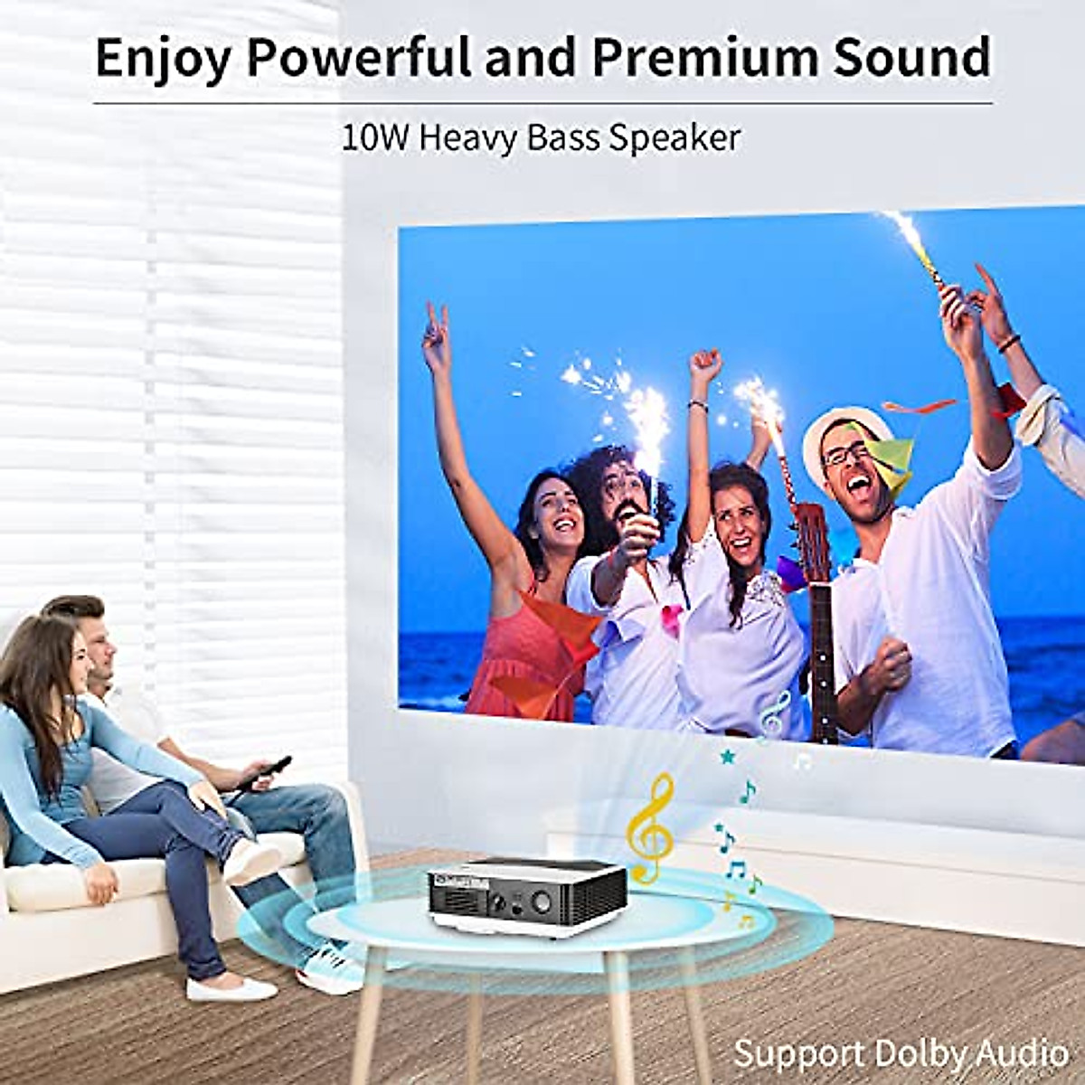 Bluetooth HD 1080P Video Projector 9000Lumen High Brightness Smart Android Home Theater System 200" Display Wireless TV Projectors for Mobile Phones Laptop, USB HDMI VGA 10W Speaker