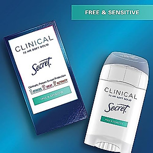Secret Clinical Strength Soft Solid Antiperspirant and Deodorant for Women, Free & Sensitive, 1.6 oz, Pack of 3
