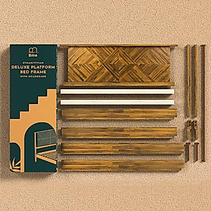 Bme Ethan Solid Wood King Bed Frame with Diamond Headboard - Rustic & Mid-century Modern - Acacia Wood Platform Bed - Compatible with All Mattresses - No Box Spring Needed - Rustic Dark Brown