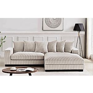Container Furniture Direct Luxe Oversized Two-Piece Sectional Couches for Living Room, 102.4-Inch L Shaped Sofa with Chaise, Upholstered with Corduroy Fabric, Ivory - Right Facing