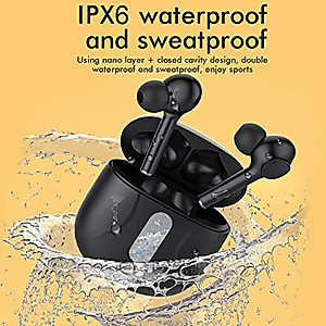 True Wireless Earbuds, ENC Bluetooth 5.3 Headphones Touch Control with Wireless Charging Case IPX6 Waterproof Stereo Earphones in-Ear Built-in Mic Noise Cancelling Headset Premium Deep Bass for Sport