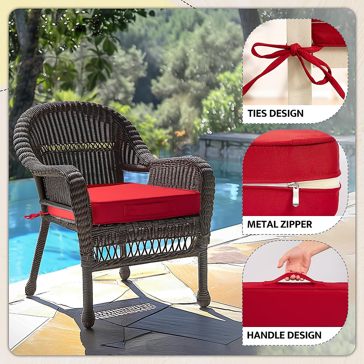 mudilun 16x16x3inch Outdoor Chair Cushions Double Piping with Carrying Handle Patio Furniture Cushions Outdoor with Zipper Waterproof Seat Cushions Set of 2 Durable Garden Sofa Couch Chair Pads