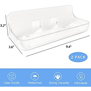 2 Pack Acrylic No Drill Adhesive Shelf, Wall Mount Organizer Shower Bathroom Shelves, Clear Stick On Shelf for Kitchen, Living Room