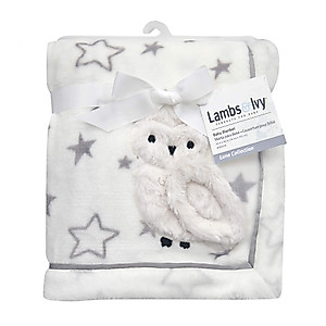 Lambs & Ivy Luna Gray/White Stars with Appliqued Owl Luxury Soft Baby Blanket, 30x40 Inch (Pack of 1) (740034)