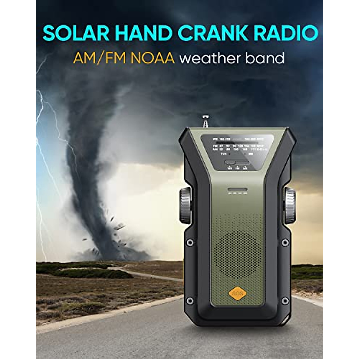 Emergency Hand Crank Radio, Portable AM/FM NOAA Weather Radio with 4000mAh Power Bank & Flashlight,Solar Charging, SOS Alarm for Outdoor, Emergency and Hurricane Supplies