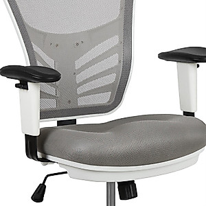 Flash Furniture Tyler Mid-Back Light Gray Mesh Ergonomic Drafting Chair with Adjustable Chrome Foot Ring, Adjustable Arms and White Frame