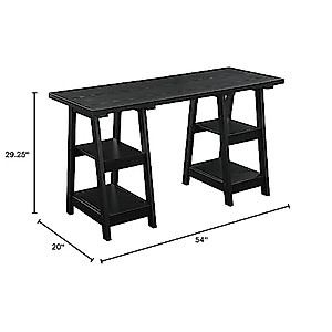 Convenience Concepts Designs2Go Double Trestle Desk with Shelves, Black