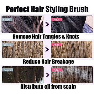 Boar Bristle Detangler Vent Brush Curved Vented Paddle Brush for Blow Drying, Anti-frizz Detangling Brush Styling Hairbrush Comb for Curly Fine Wavy Natural Tangled Hair, Wet or Dry Use