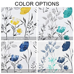 VERTKREA Curtains Flower Watercolor Window Drapes Blue Valance 52 × 18 Inches Flower and Leaves Rod Pocket Valances for Kitchen Bathroom Living Room Bedroom Nursery 1 Panel