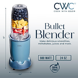 COOK WITH COLOR Personal Power Blender 600W, 24oz Capacity, BPA-Free Jar, Ice-Crushing Blades, Ideal for Smoothies & More, Anti-Slip Feet, Easy to Clean, Slate Blue