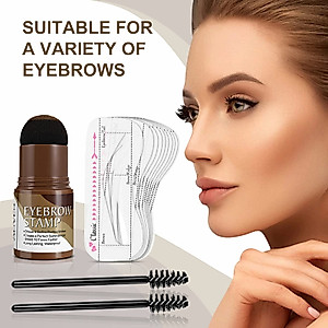 Eyebrow Definer Powder Stamp Makeup with 10 Reusable Stencils Long Lasting Waterproof for Perfect Brow (Dark Brown)