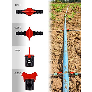 Kalolary 42Pcs Drip Irrigation Fittings Kit, 5/8 Inch Hose Barbed Connectors for Compatible Drip or Sprinkler System(2 Switch Valves, 8 Couplings, 8 Tees, 8 Elbows, 8 End Closures, 8 End Cap Plugs)