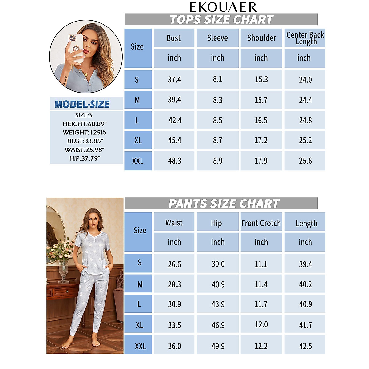 Ekouaer Pajamas Set Womens 2 Piece Lounge Set Short Sleeve Pjs Joggers Pants Sleepwear with Pockets Red Plaid