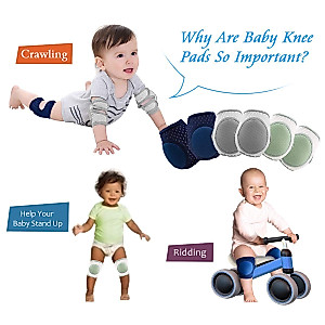 Baby Knee Pads for Crawling, Crawling knee pads for babies,Adjustable Anti Slip Breathable for Crawling Toddling(Unisex-3 sets,blue+grey+green,Size M)