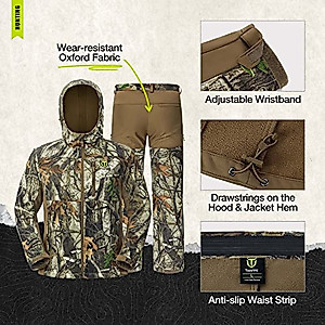 TIDEWE Hunting Clothes for Men with Fleece Lining, Safety Strap Compatible Water Resistant Silent Jacket and Pants, Hunting Suit for Climbing Hiking Trekking Camping (Next Camo G2 Size L)