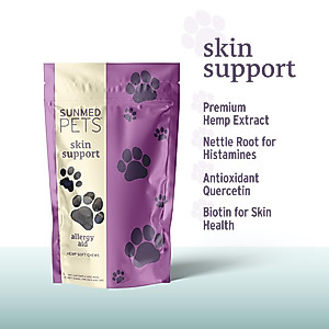 SUNMED Skin Support Dog Allergy Relief Chews with Nettle, Quercetin & Green-Lipped Mussel - Natural Seasonal Dog Allergy Chews to Soothe Skin & Support Health, 40 Count