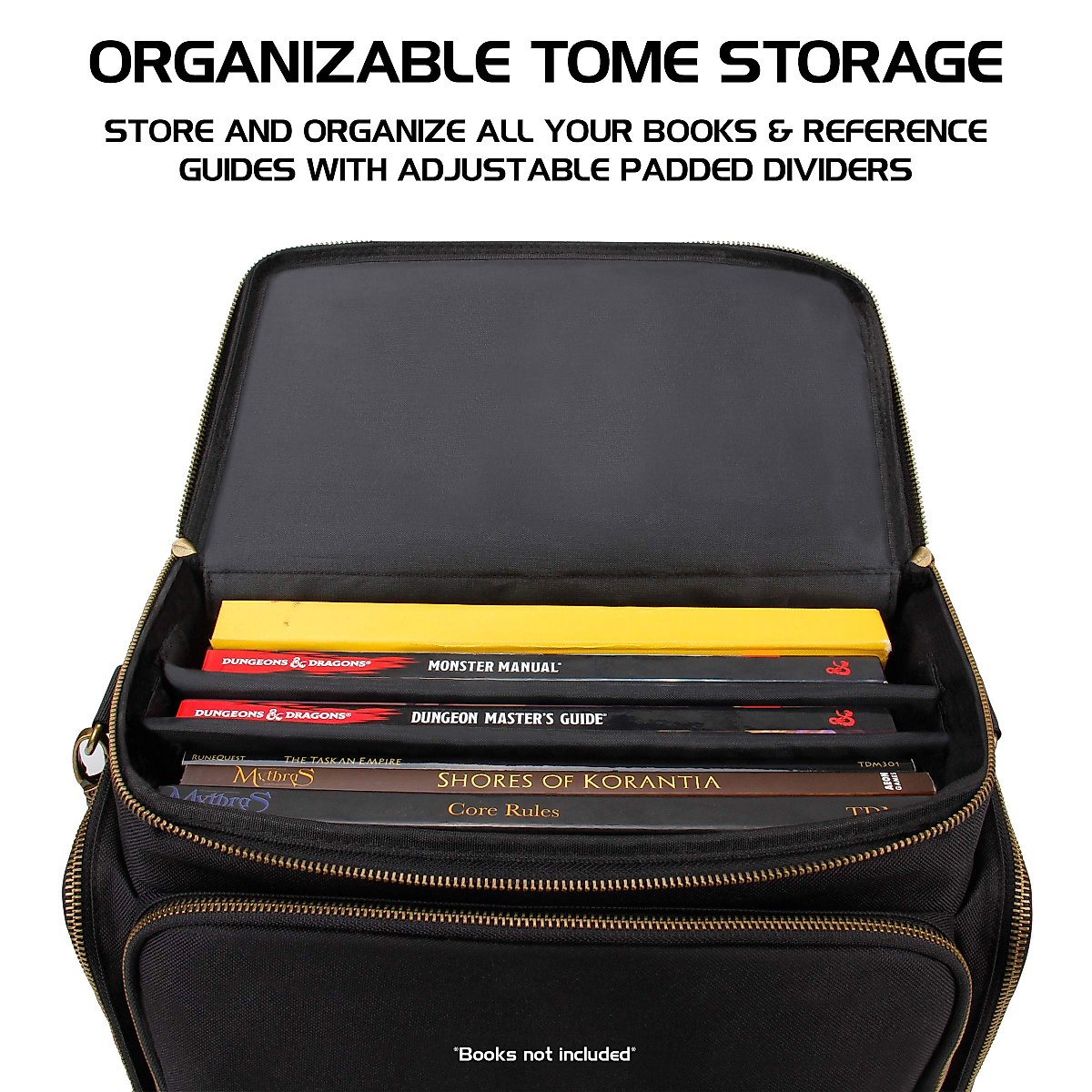 ENHANCE RPG Dungeons and Dragons Table Games Travel Bag with Miniatures, Padded Carry Bag with Multiple Compartments with Book Compartment (4-8) and Dice and Token Pocket