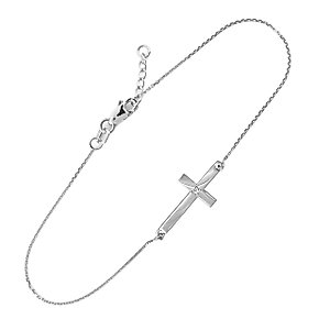 14K WHITE GOLD SIDEWAYS CROSS CUTE DIAMOND BRACELET