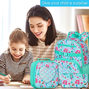 FTJCF 3PCS Backpack for Girls, 16" Cute Sequins Rainbow Kids Bookbag with Lunch Box, Elementary Preschool Kindergarten School Bag Set - Pink.