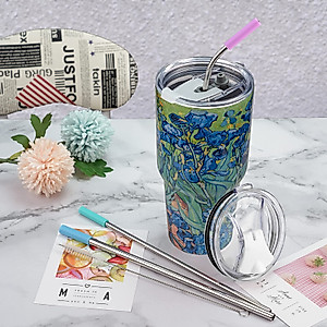 30 oz Tumbler with Lids and Straws,18/8 Stainless Steel Vacuum Insulated Travel Tumbler,Insulated Coffee Mug Water Cup with Leak-Proof Straw Lid & Flip Lid,3 Metal Straws,1 Cleaning Brush(Blue Green)