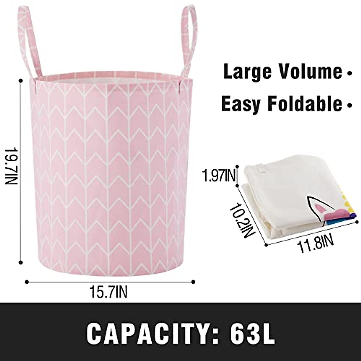 Large Storage Basket for Girls and Boys, Collapsible Laundry Hamper with Long Handles, Toy Bins for Nursery, Kids Room Décor