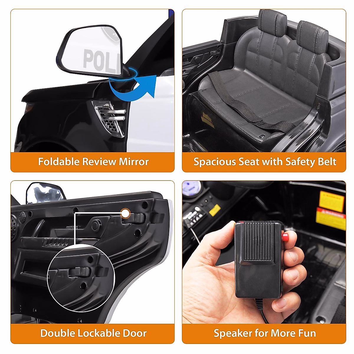 Police Car Ride On TOBBI Kid Car Cop Car for Kids to Drive with Parent Remote 12V Big Police Car Toys for Boys Toddler Electric Police Cars for Kids Ages 3-6 with Lights and Siren, Black