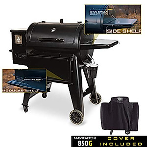 PIT BOSS PB850G Wood Pellet w/Fitted Grill Cover and Folding Front Shelf Included, 850 sq. inch, Black