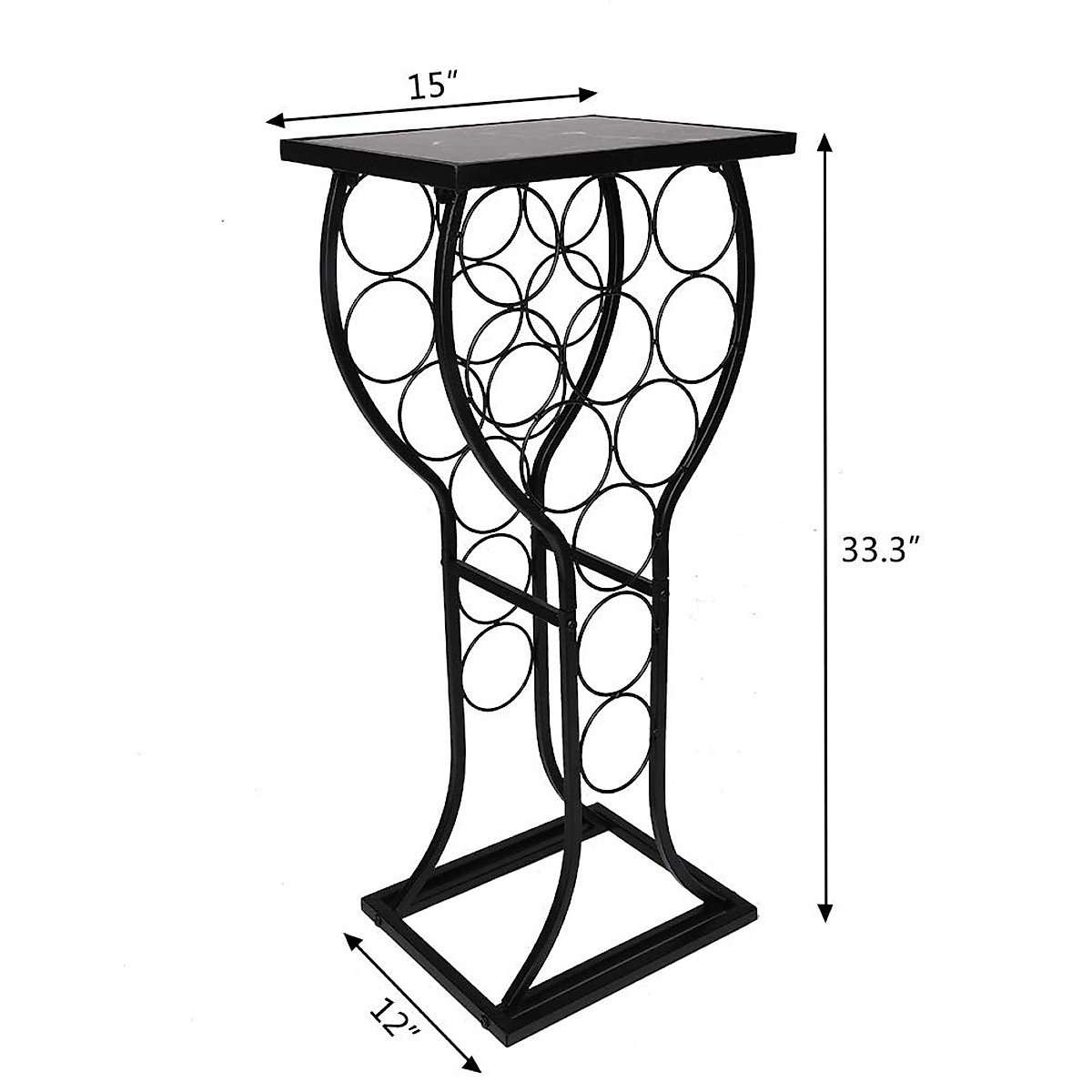 JOYBASE Freestanding Floor Wine Rack Table, Holds 11 Bottles, Metal with Marble Veneer Top, Wine Table Display Rack, Black