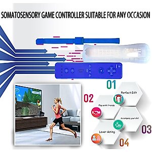 PGYFDAL 2 Pack Remote Controller and Nunchuck Joystick for wii Console, Gamepad with Silicone Case and Wrist Strap (Pink and Dark Blue)