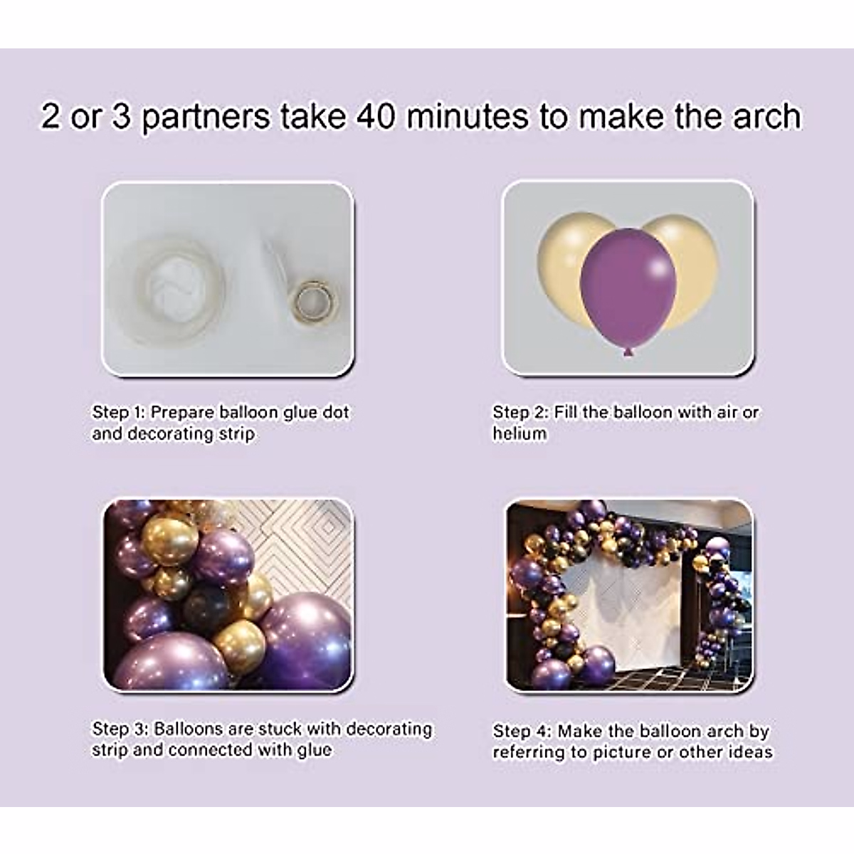 Metallic Purple Balloon Arch Garland Kit-Metallic Gold Balloon Black Balloon 123Pcs for Graduation,Birthday,Easter,Baby Shower,Christmas,Fiesta Party Decoration.