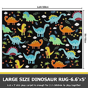 Capslpad Black Dinosaur Kids Play Rugs for Boys Bedroom Cute Cartoon Dinosaur Decor Kids Area Rug Non-Slip Washable Dinosaur Carpet Rugs for Kids Room,Playroom,Boys Bedroom,5'×6.6'