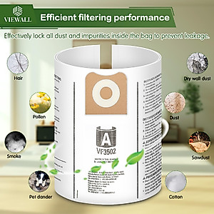 8 Pack VF3502 Vacuum Bags Compatible with Ridgid 12 to 16 Gallon Wet Dry Vacuums, High Efficiency Replacement Filter Bags for Model WD1950 WD1956 WD1850 WD1851 RV2400HF WD1450 WD1680 WD1270