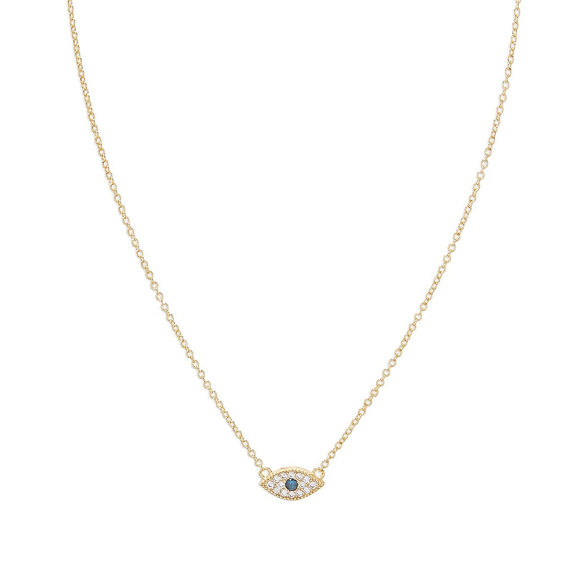 gorjana Women’s Evil Eye Pendant Necklace, Adjustable Link Chain w/White CZ and London Blue Nanogem Talisman, 18K Gold Plated